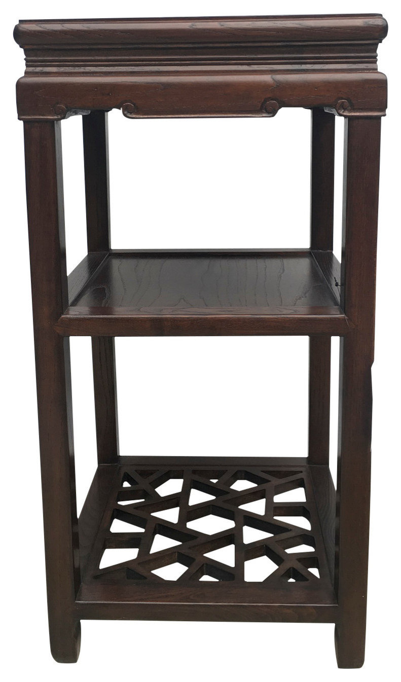 Chinese Carved Lattice Wood Table - Asian - Side Tables And End Tables ...
