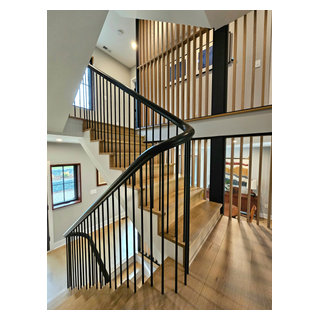 115_Stunning Continuous Rail System on 3 Story Floating Stairs ...