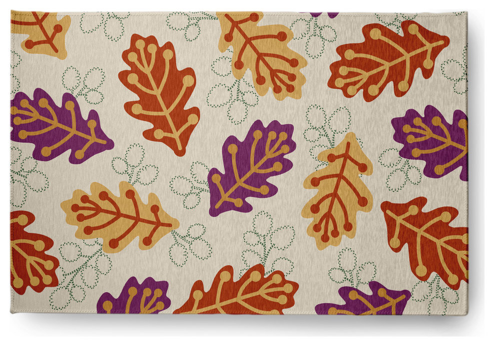 Retro Leaves Fall Design Chenille Area Rug, 4'x6' - Contemporary - Area ...