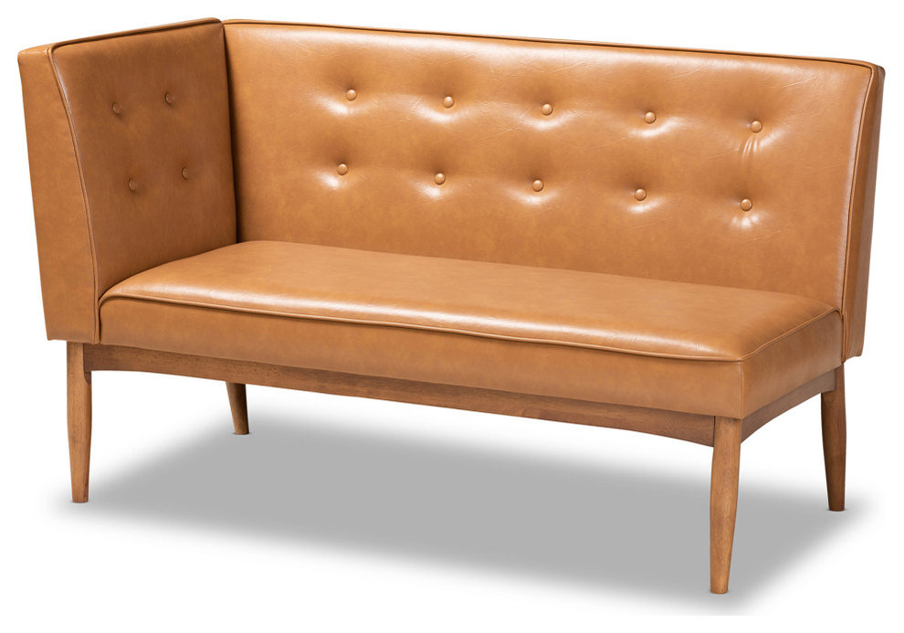 San Simeon Mid-Century Tan Faux Leather and Walnut 5-Piece Dining Nook ...