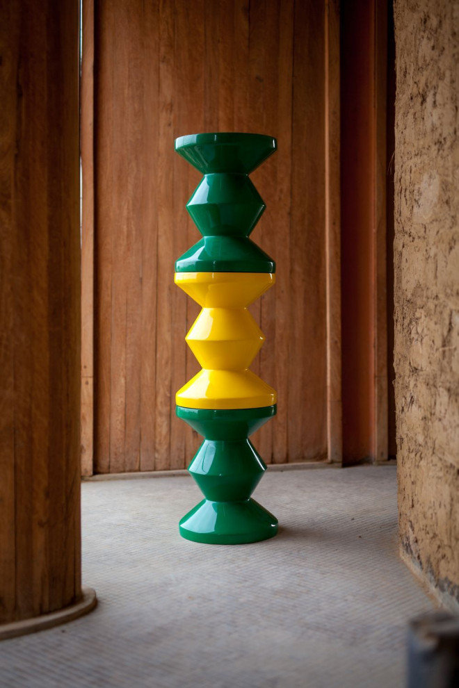 Yellow Lacquered Accent Stool | Pols Potten Zig Zag - Contemporary ...