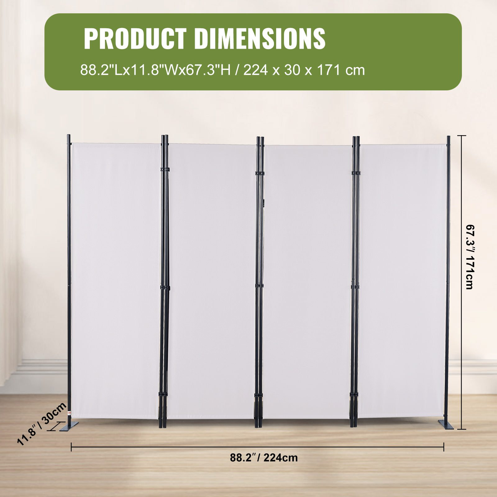 VEVOR Room Divider 4-Panel Folding Privacy Screen 88.2"x11.8"x67.3 ...