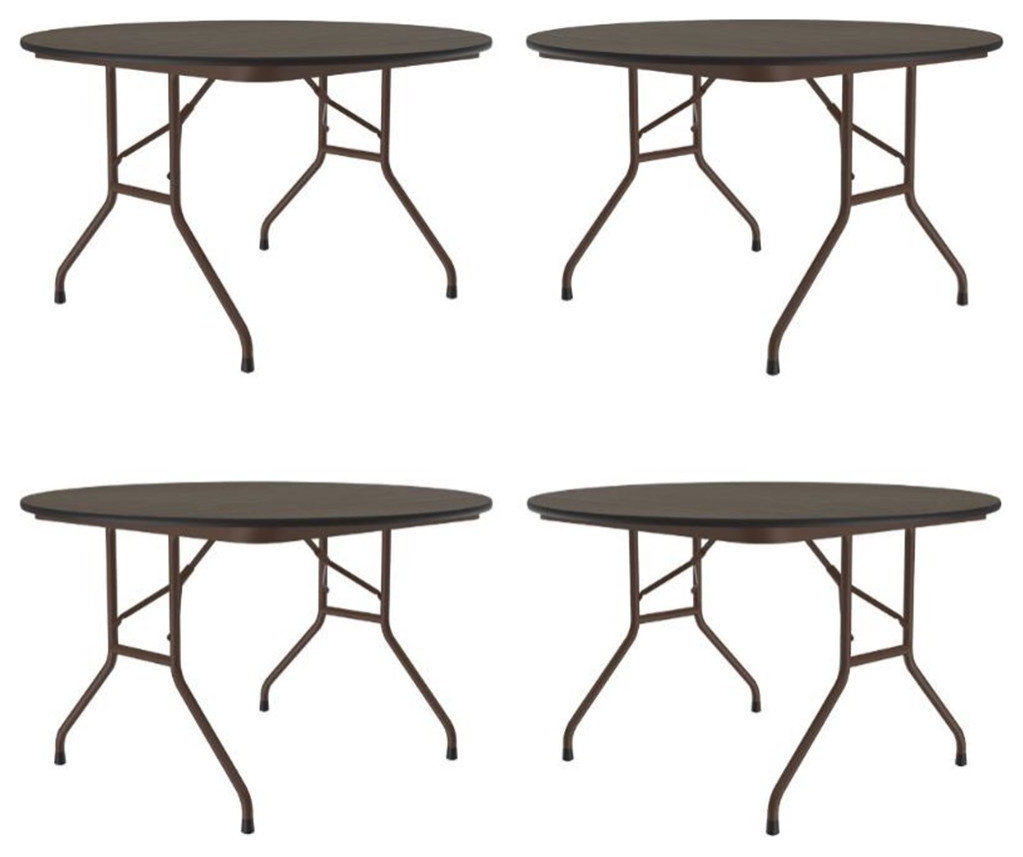 Home Square Melamine Top & Steel Legs Folding Table in Walnut - Set of ...