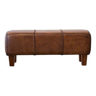 Pemberly Row Mid-Century Modern Genuine Leather Upholstered Bench in ...
