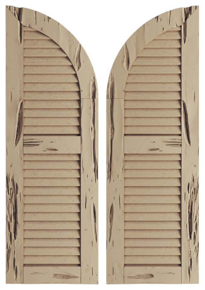 11"Wx24"H Hand Hewn Joined BnB Elliptical Top Faux Wood Shutters, 15"W ...