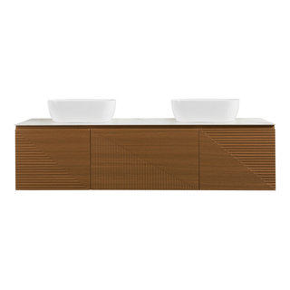 Simon Series Wall Mount Vanity With a Porcelain Vessel Sink, 72" Double ...