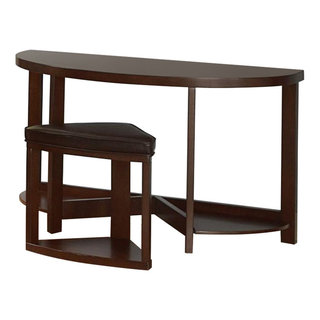 Half Moon Wooden Sofa Table With 1 Leatherette Upholstered Ottoman ...