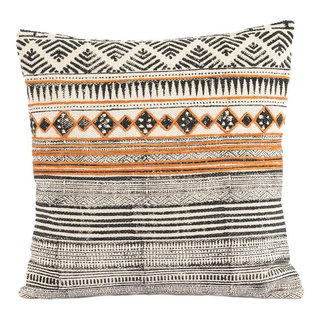 Cushion Cotton RINA w/ Orange Embroidery 20X20" - Transitional - Seat ...