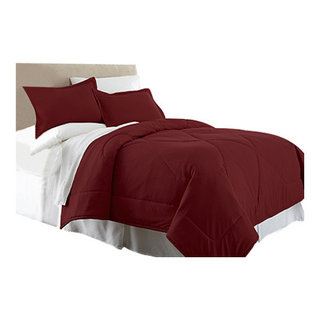 Wine Micro Flannel Comforter Set, Full/Queen - Contemporary ...