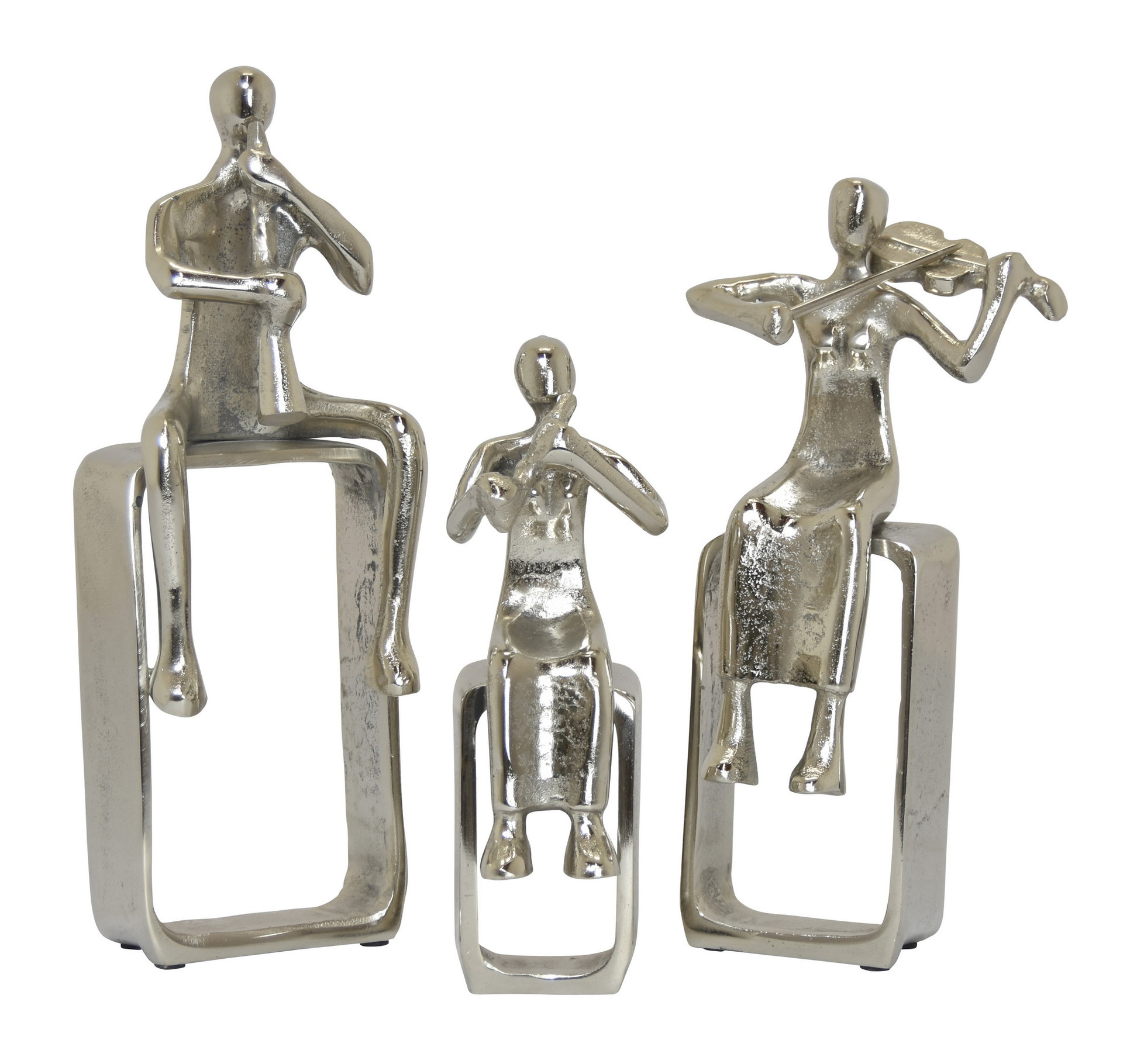 Plutus Brands Metal Musicians, Silver Metal Set Of 3 - Contemporary ...