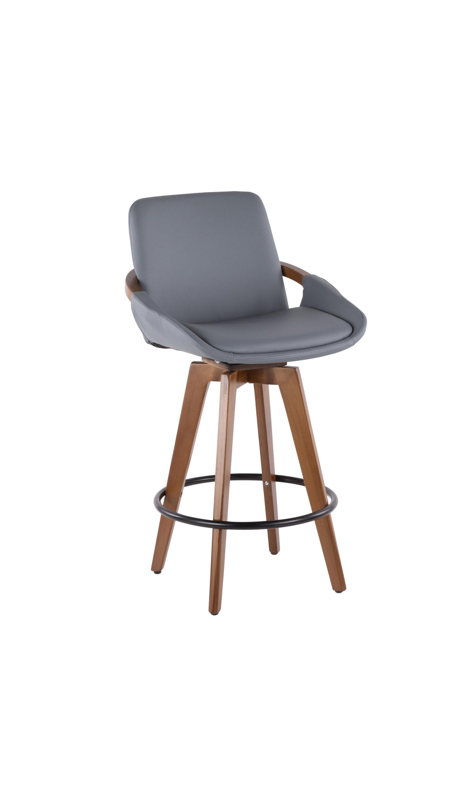 Cosmo Mid-Century Counter Stool in Walnut and Grey Faux Leather, 17"L ...