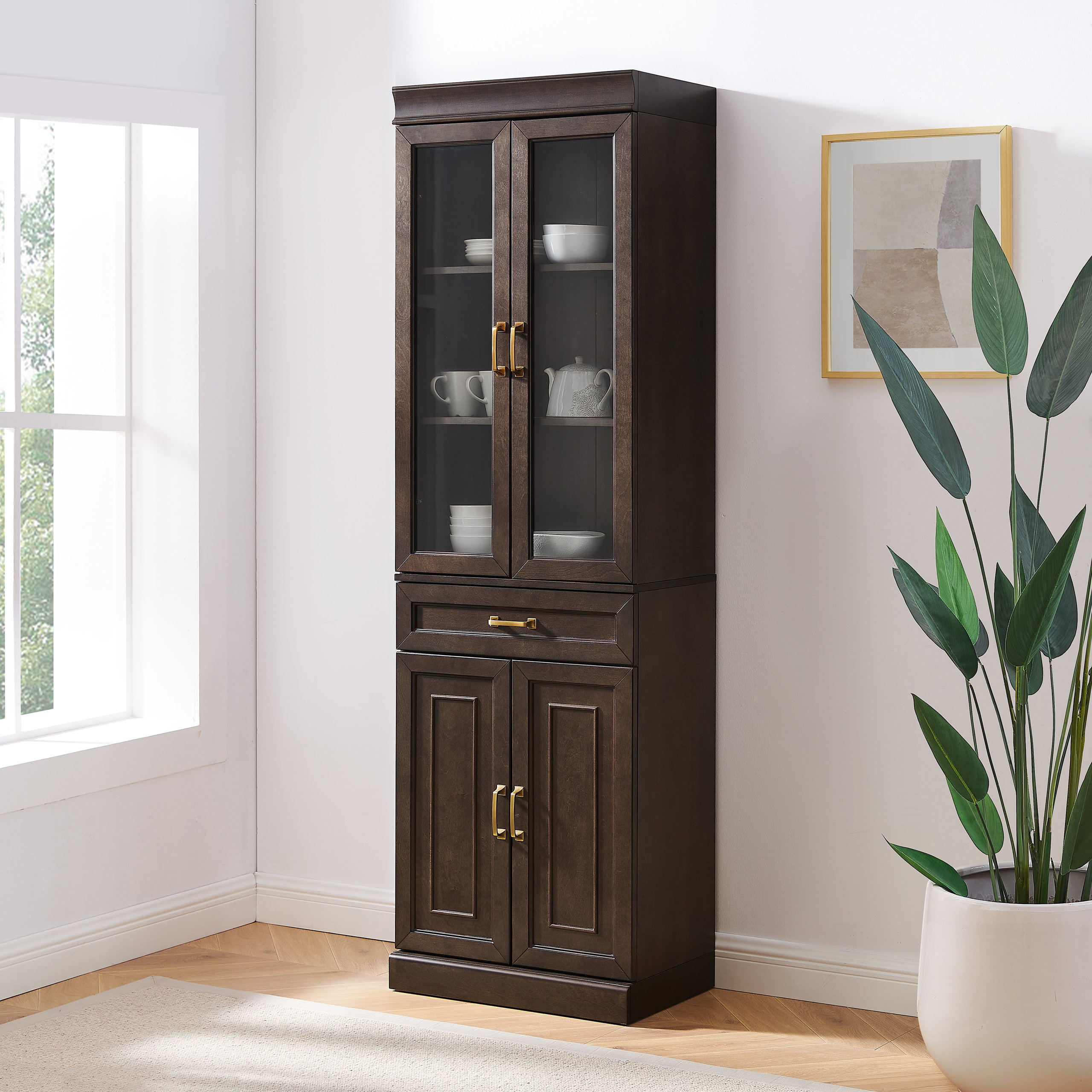 Stanton Glass Door Kitchen Storage Pantry Cabinet - Transitional ...