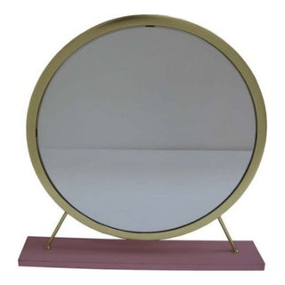 19" Faux Fur, Mirror, Pink & Gold Finish Round Makeup Shaving Tabletop ...