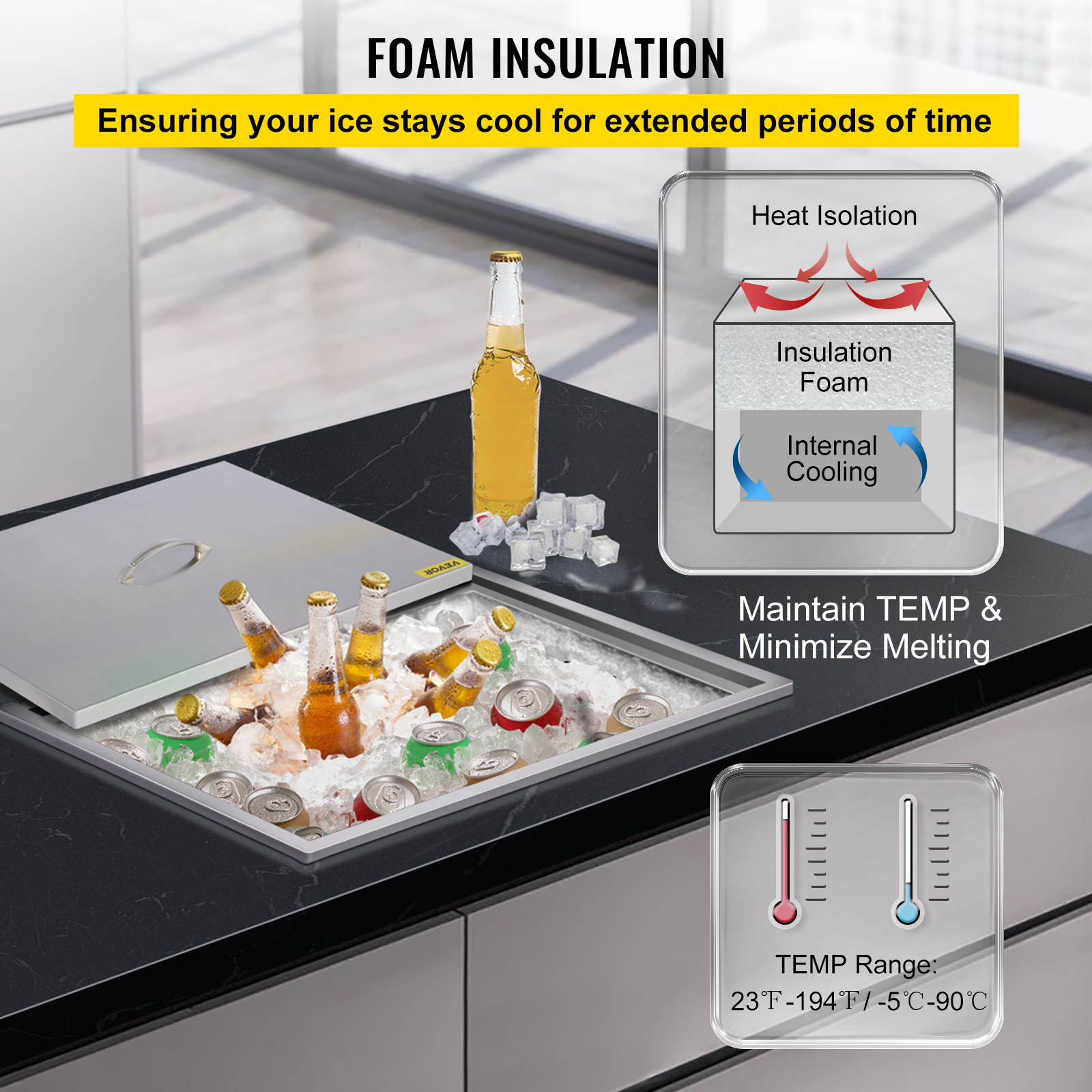 VEVOR 50 Qt Cooler Ice Chest 304 Stainless Steel Drop in to keep taste ...