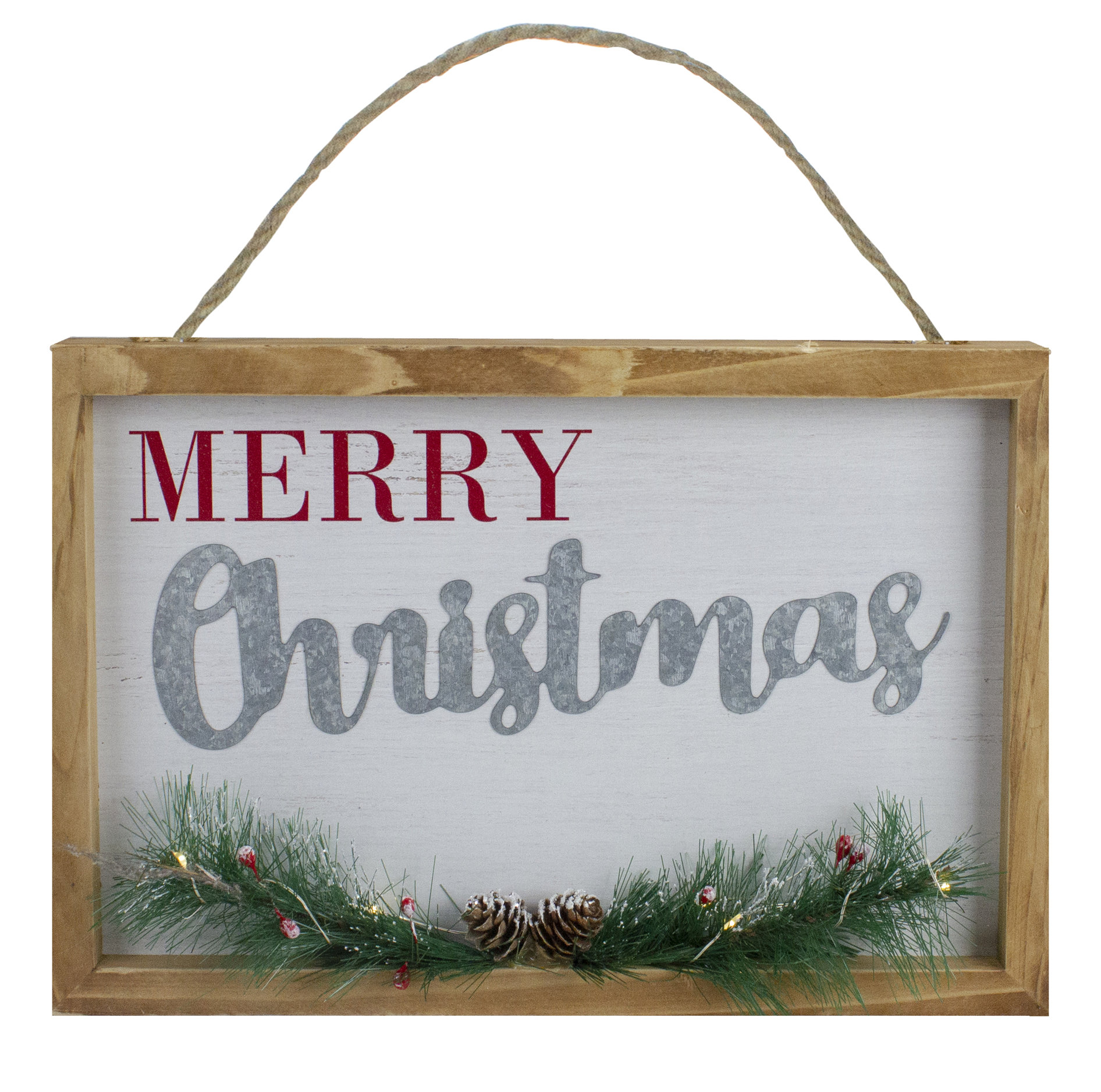 12" LED Lighted 'Merry Christmas' Framed Wall Sign With Pine - Modern ...