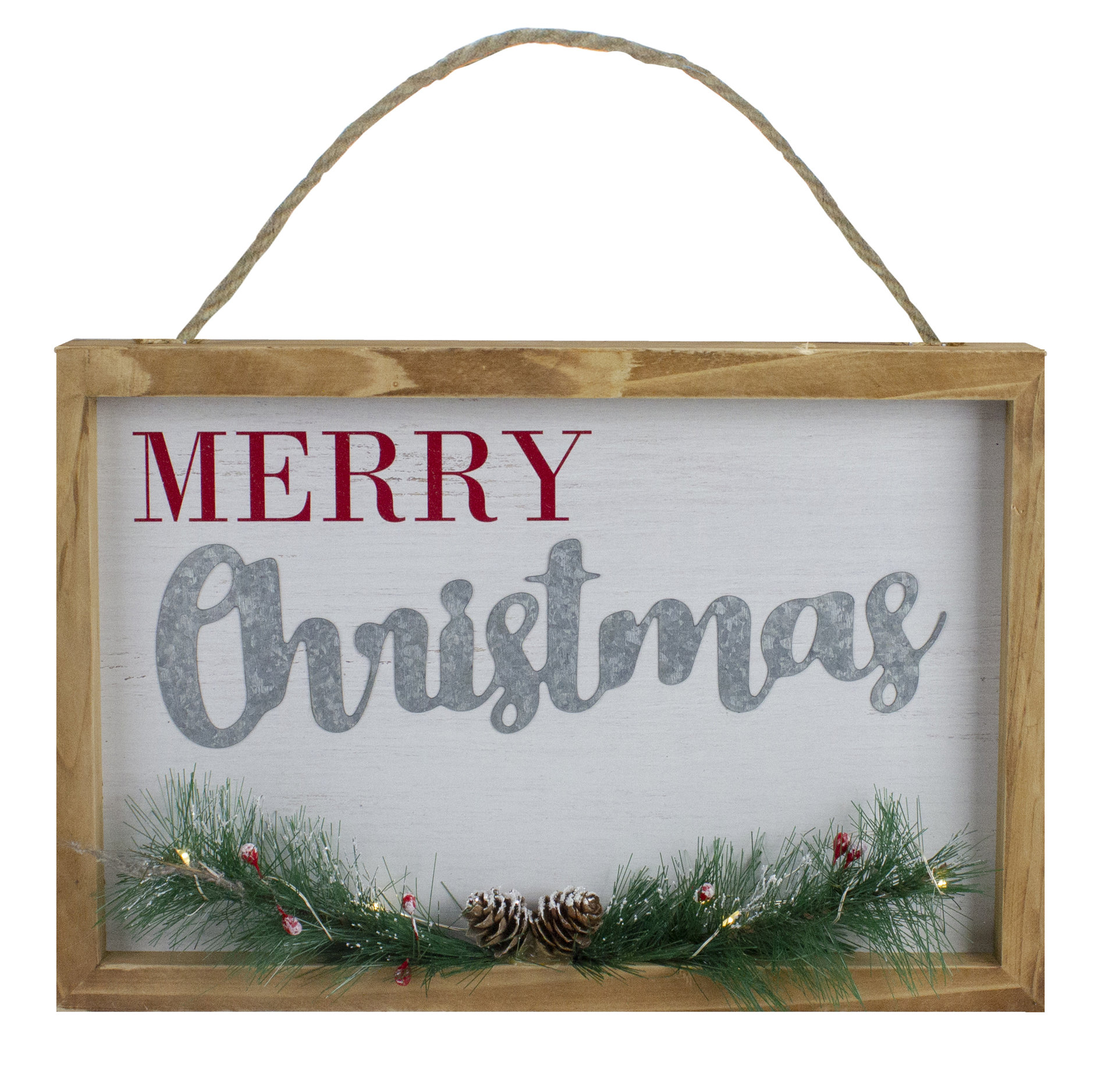 12" LED Lighted 'Merry Christmas' Framed Wall Sign With Pine - Modern ...