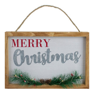 12" LED Lighted 'Merry Christmas' Framed Wall Sign With Pine - Modern ...