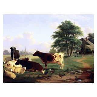 Thomas Hewes Hinckley Landscape-: Cattle- Woman Wall Decal, 21x28 ...