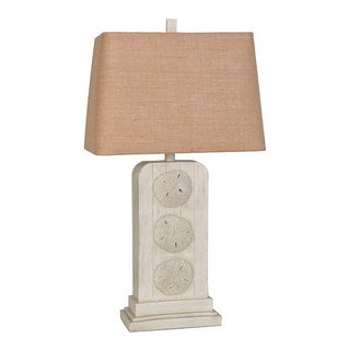 30" Sand Dollar Table Lamp with Linen Shade, Cream/ Natural Wood (Set ...