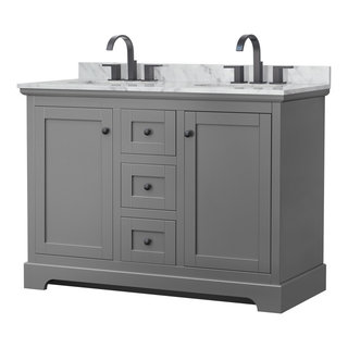 Avery 48" Double Vanity in Dark Gray, Top, Oval Sinks, Matte Black Trim ...