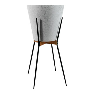 Gray Sandstone Pot With Metal Stand, Modern Planter, Single ...