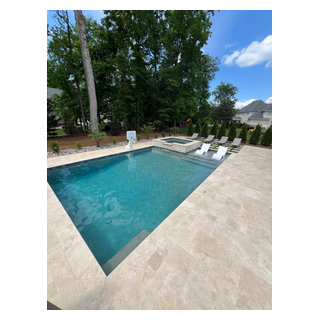 Huntersville Custom Pool Build with Travertine Patio - Traditional ...
