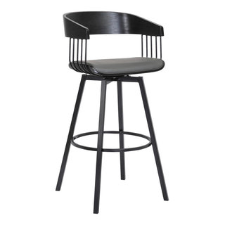 Athena 27" Swivel Black Wood Counter Stool, Grey Faux Leather ...