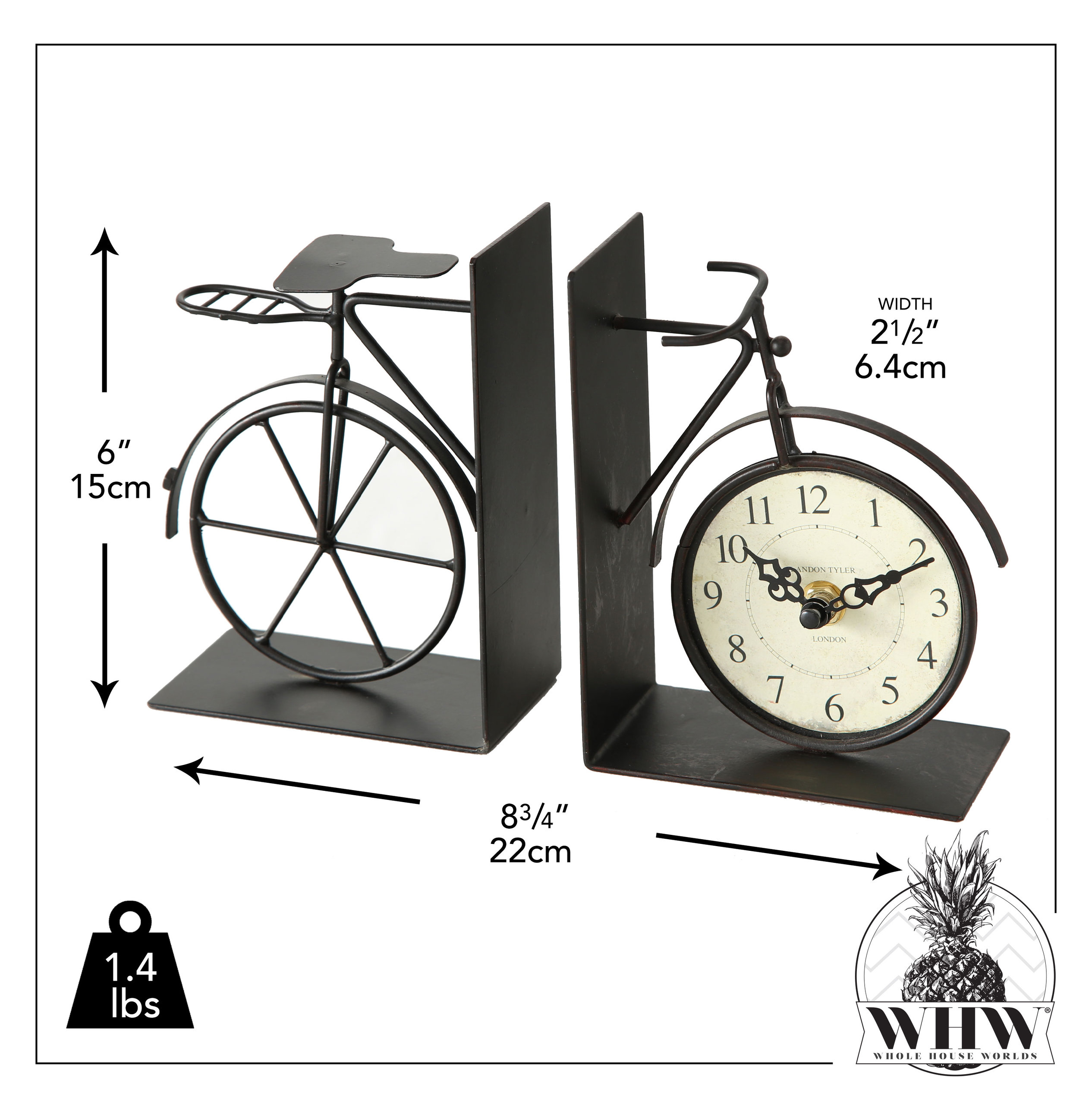 Industrial Chic Bicycle Bookends with Analog Clock - Contemporary ...