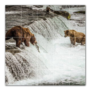 Bear Ceramic Tile Wall Mural HZ500118, 60" Wide x 60" High - Rustic ...