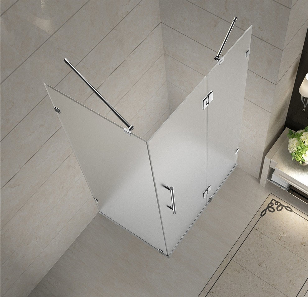 Avalux Frameless Shower Enclosure Frosted Glass, Stainless Steel, 32 ...