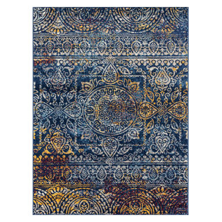 Manhattan Burke Tribal Navy Area Rug, 7'6"x9'6", 7'6"x9'6 ...