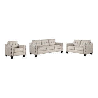 CRO Decor 3 Piece Sectional Sofa Set Living Room Linen Furniture (Beige ...