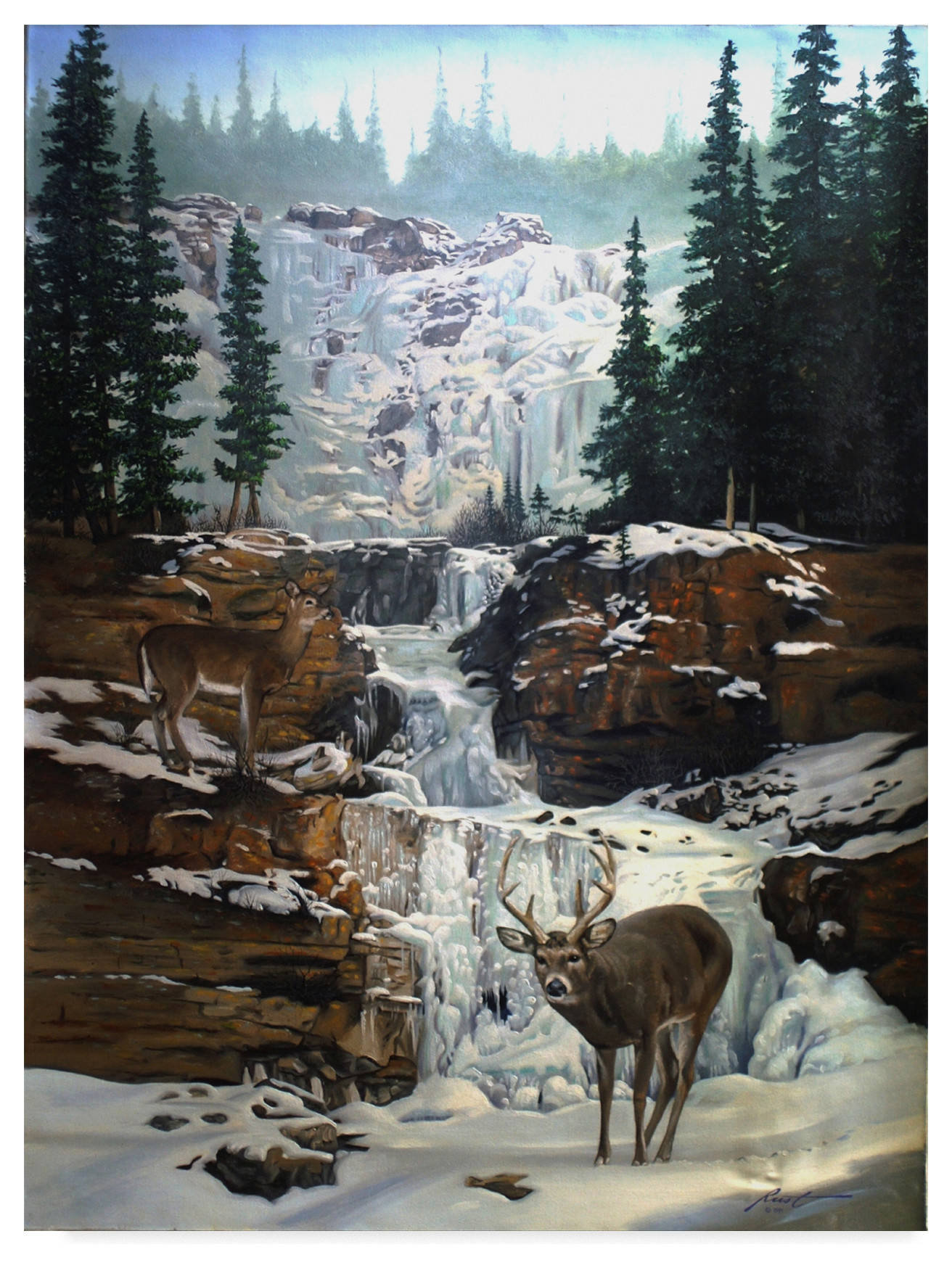 "Three Whitetails " by D. Rusty Rust, Canvas Art, 19"x14" - Rustic ...