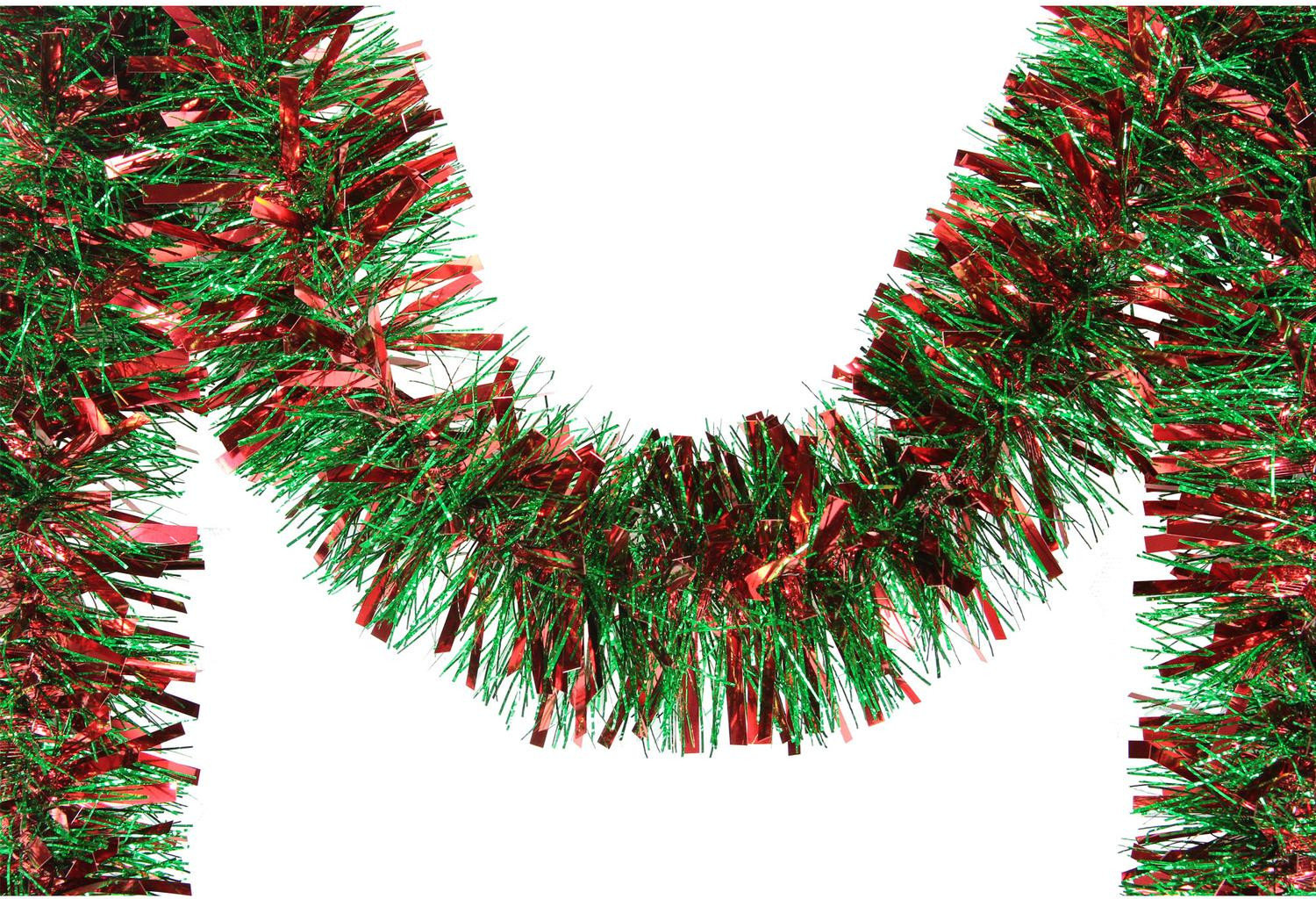12' Red and Green Wide Cut Christmas Tinsel Garland, Unlit - Wreaths ...