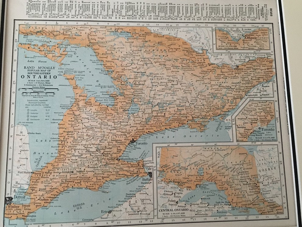 Original Vintage 1940s Ontario, Canada Map, Framed - Traditional ...