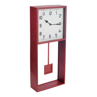 HomeRoots Rectangular Red Modern Wall Clock With Square Pendulum ...