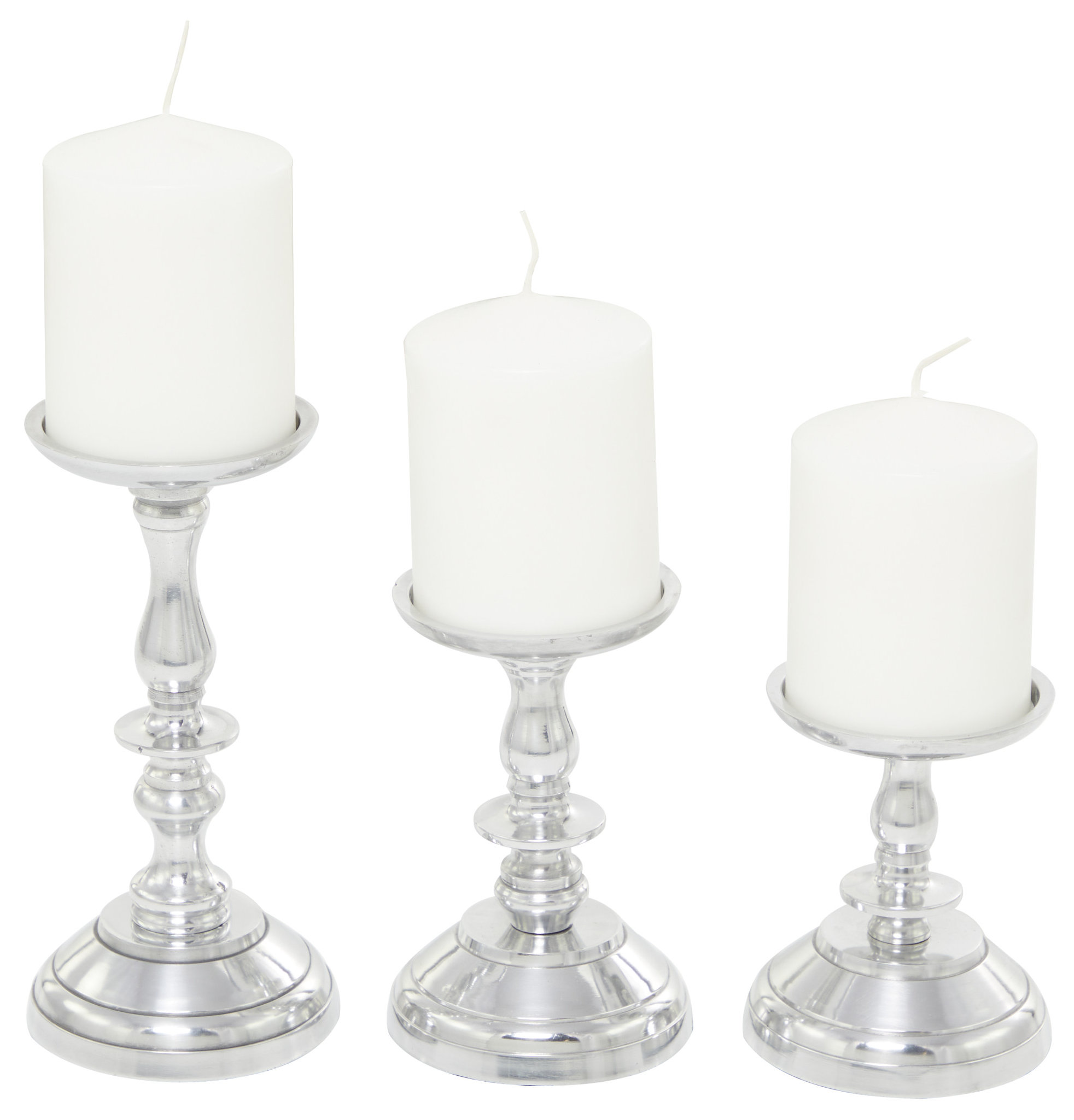 Traditional Silver Aluminum Metal Candle Holder Set 562822, S/3 8", 6 ...