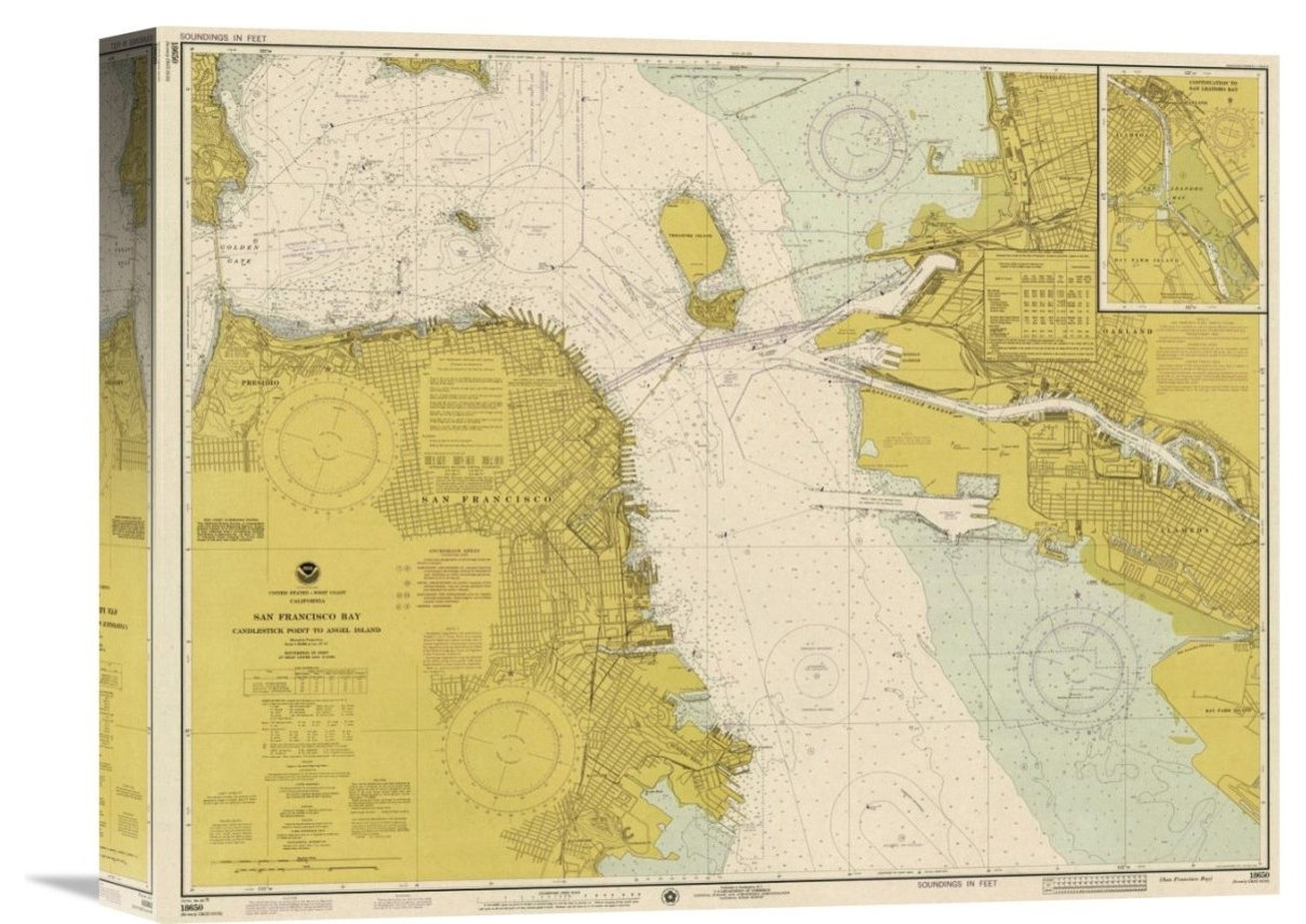 "Nautical Chart - San Francisco Bay ca" Artwork, 16" x 12", 16" x 12.48 ...