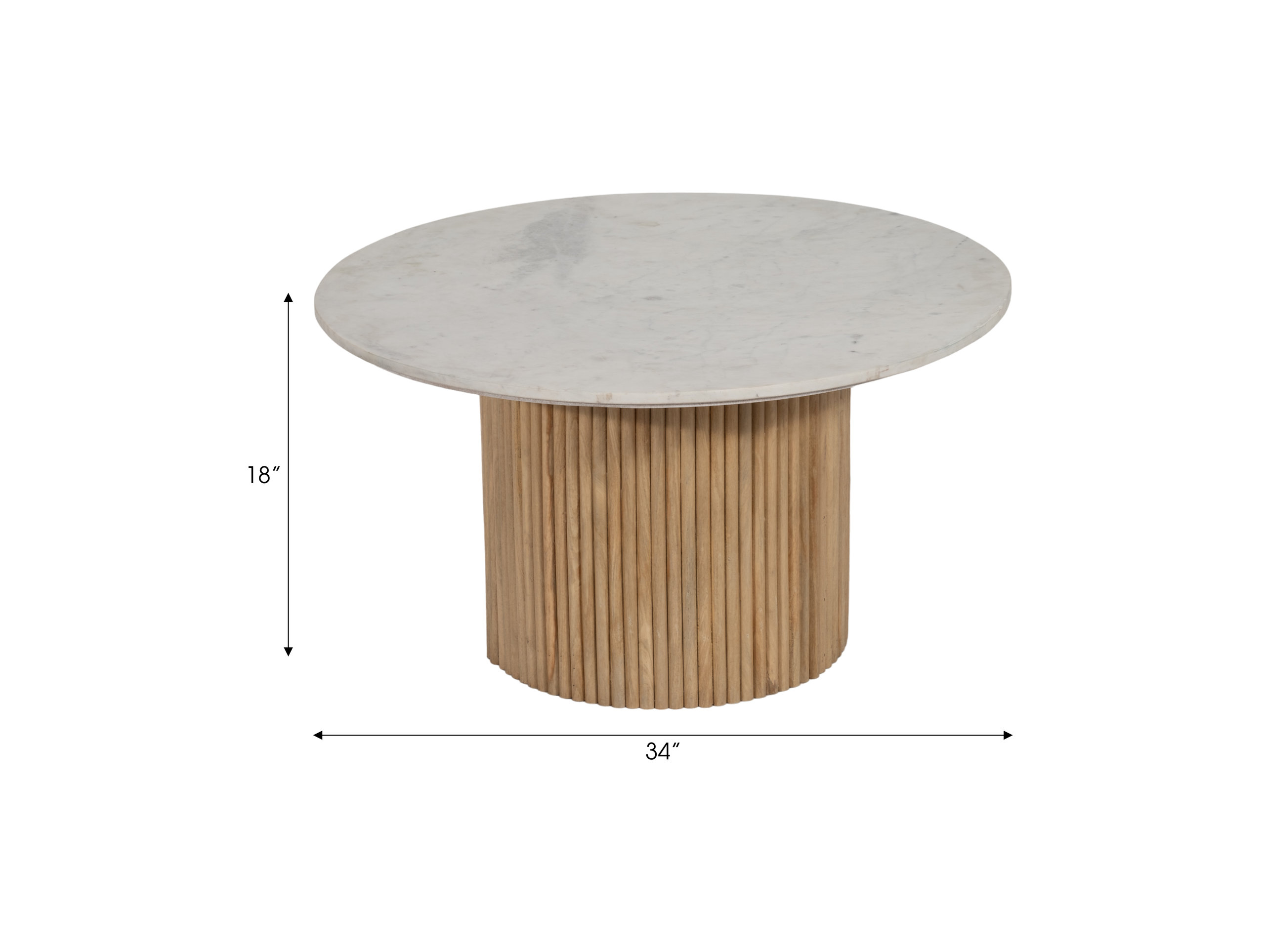 Wood/Marble, 34"D Reeded, Coffee Table, Natural/White Kd, 34x34x18 ...