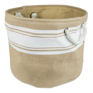 Burlap Bin Border White Round Medium 12"x15"x15", 15DIAx12H" - Beach ...