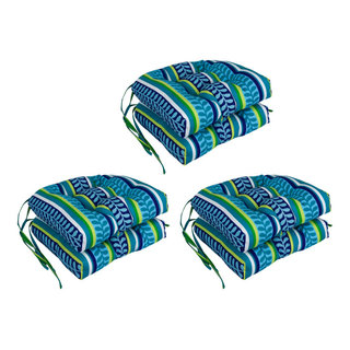 16" Patterned Outdoor U-Shaped Tufted Chair Cushions, Set of 6, Pike ...