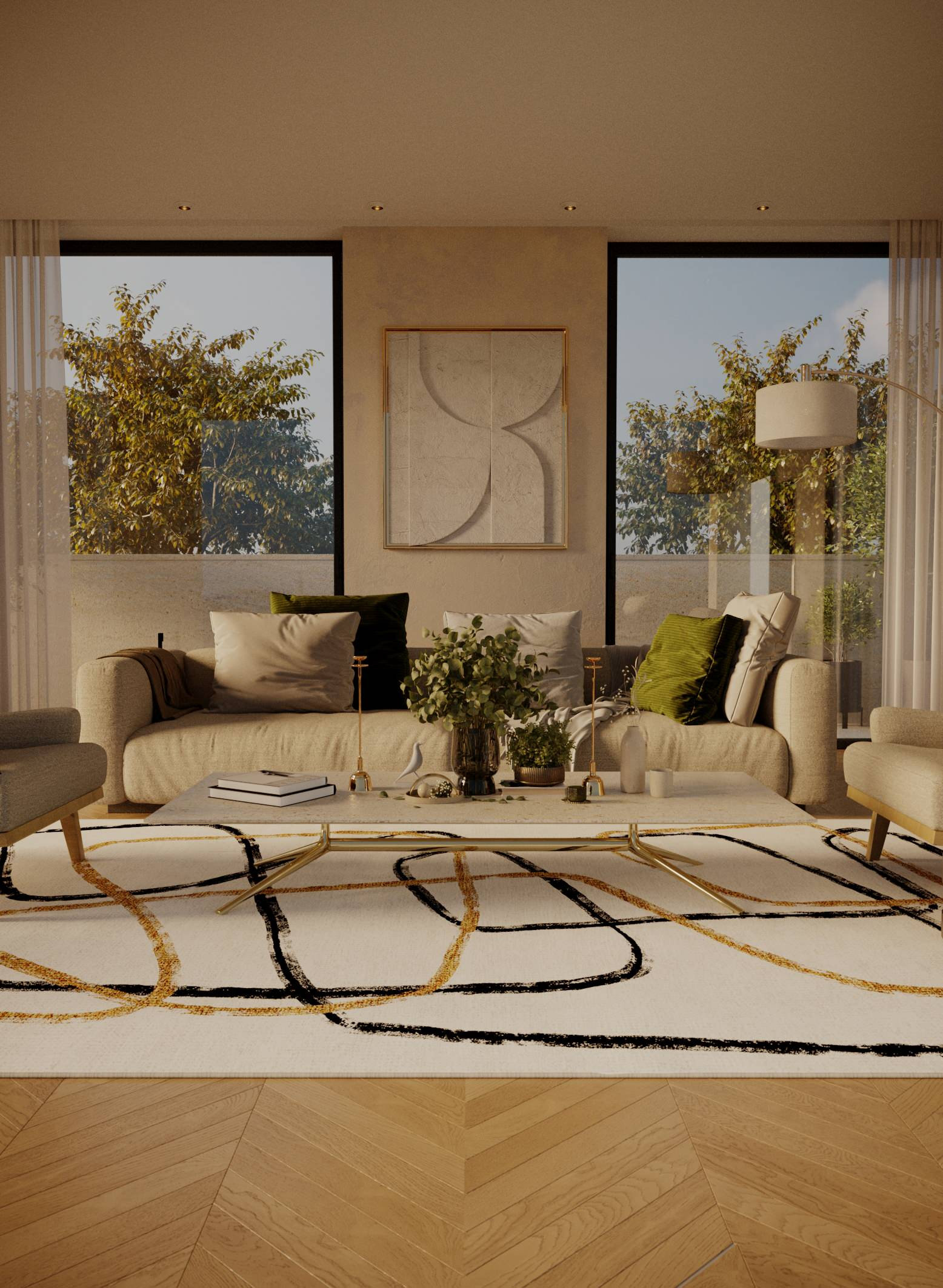 Washable Wandering Lines Area Rug, Square 7' - Contemporary - Area Rugs ...