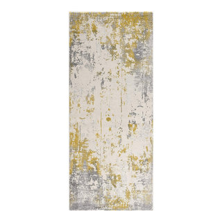 10' Gold Abstract Dhurrie Runner Rug - Contemporary - Area Rugs - by ...