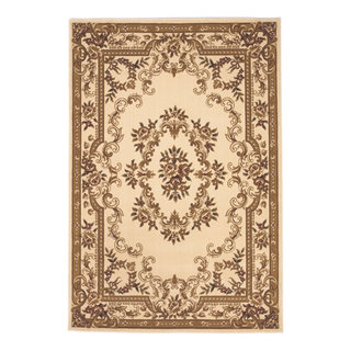 8'x11' Ivory Machine Woven Hand Carved Floral Medallion Indoor Area Rug ...