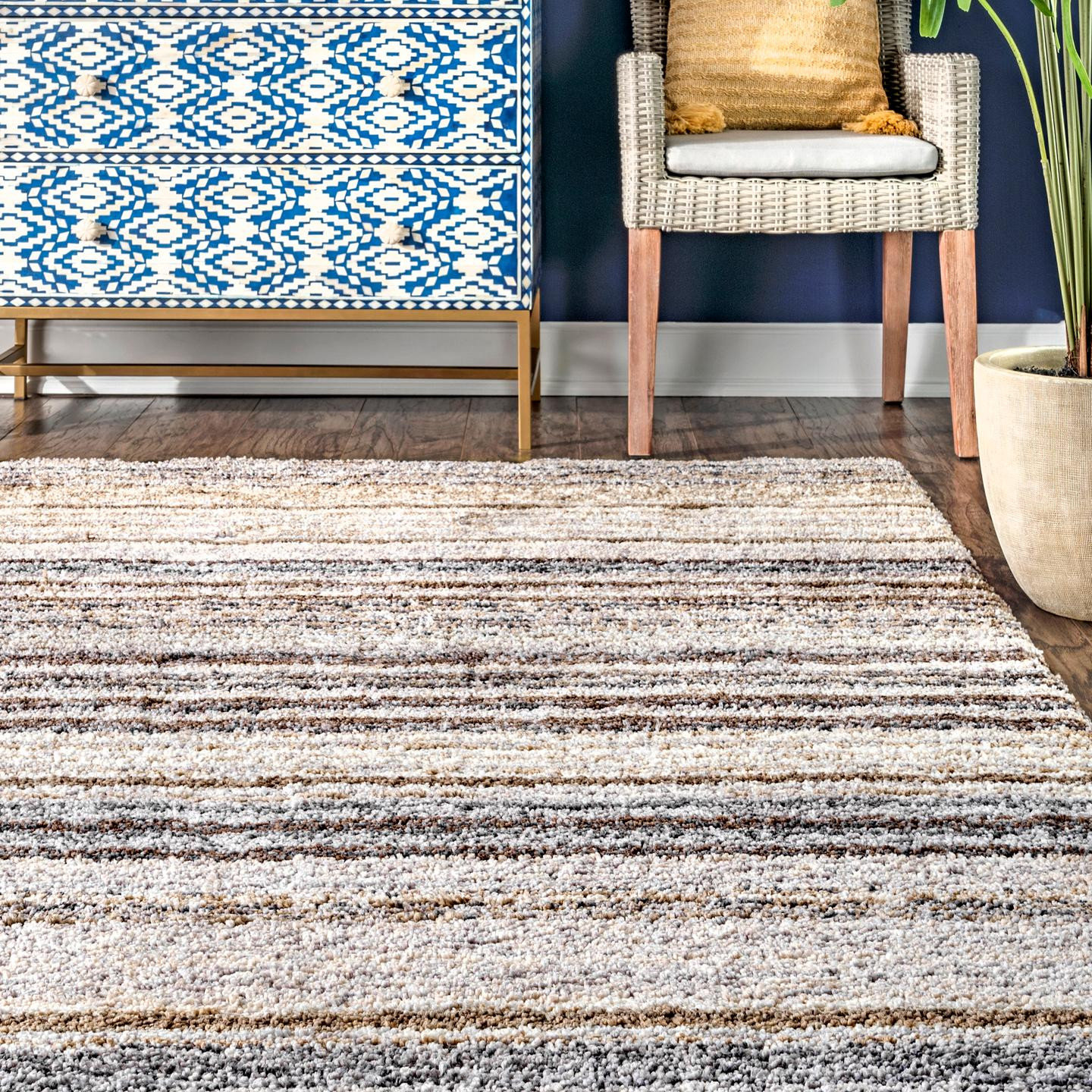 Hand-Tufted Striped Shaggy Plush Shag Rug, 9'x12' - Contemporary - Area ...