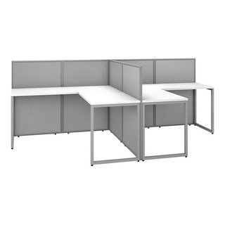 Easy Office 2 Person L Shaped Cubicle Desk Workstation with Panels ...