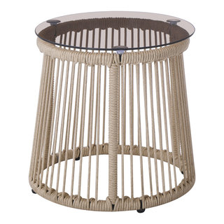 Luca Modern Outdoor Rope Weave Side Table With Tempered Glass Top ...