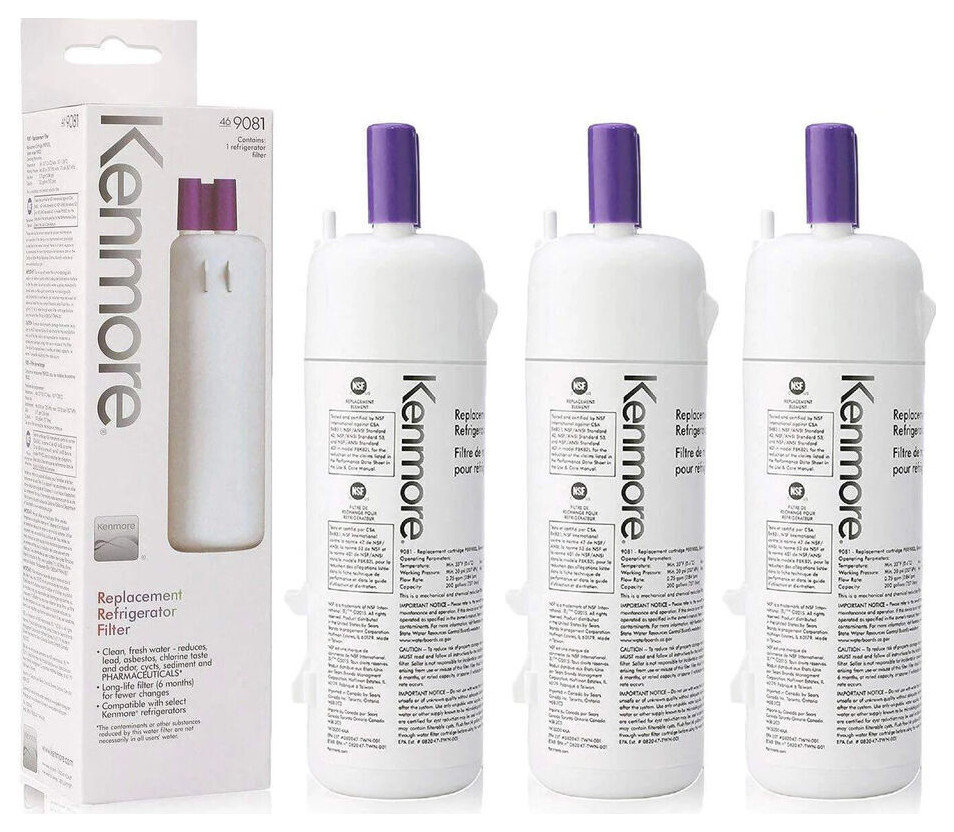 3 Pack Kenmore 9081 469081 46-9930 Refrigerator Fresh Ice Water Filter ...