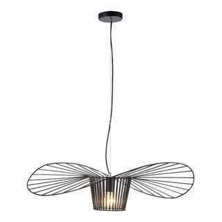 Single Pendant Black Iron Wire "Hat" Shaped Light Fixture ...