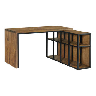 Industrial L-Shaped Desk, Acacia Wood Construction & Multiple Open ...